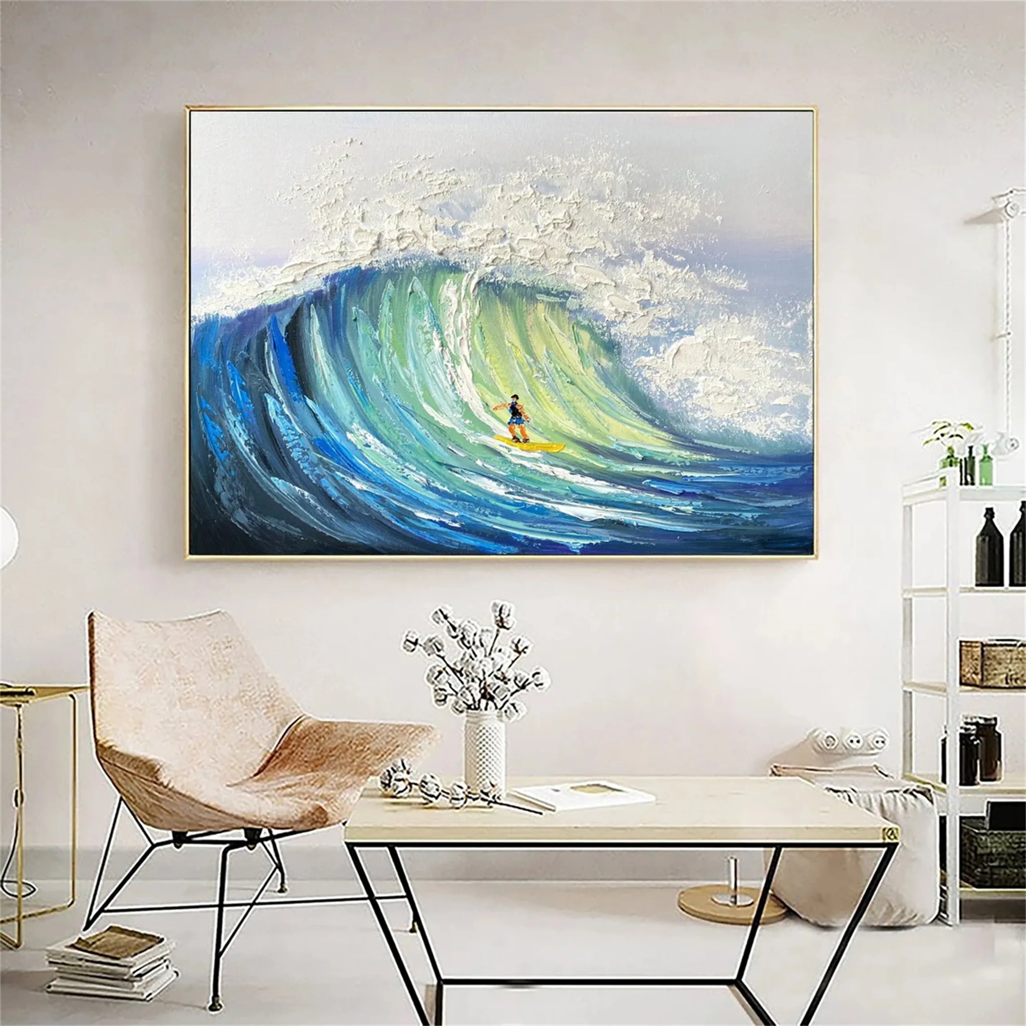 Original dark blue sea abstract art sea plane art oil painting large ...