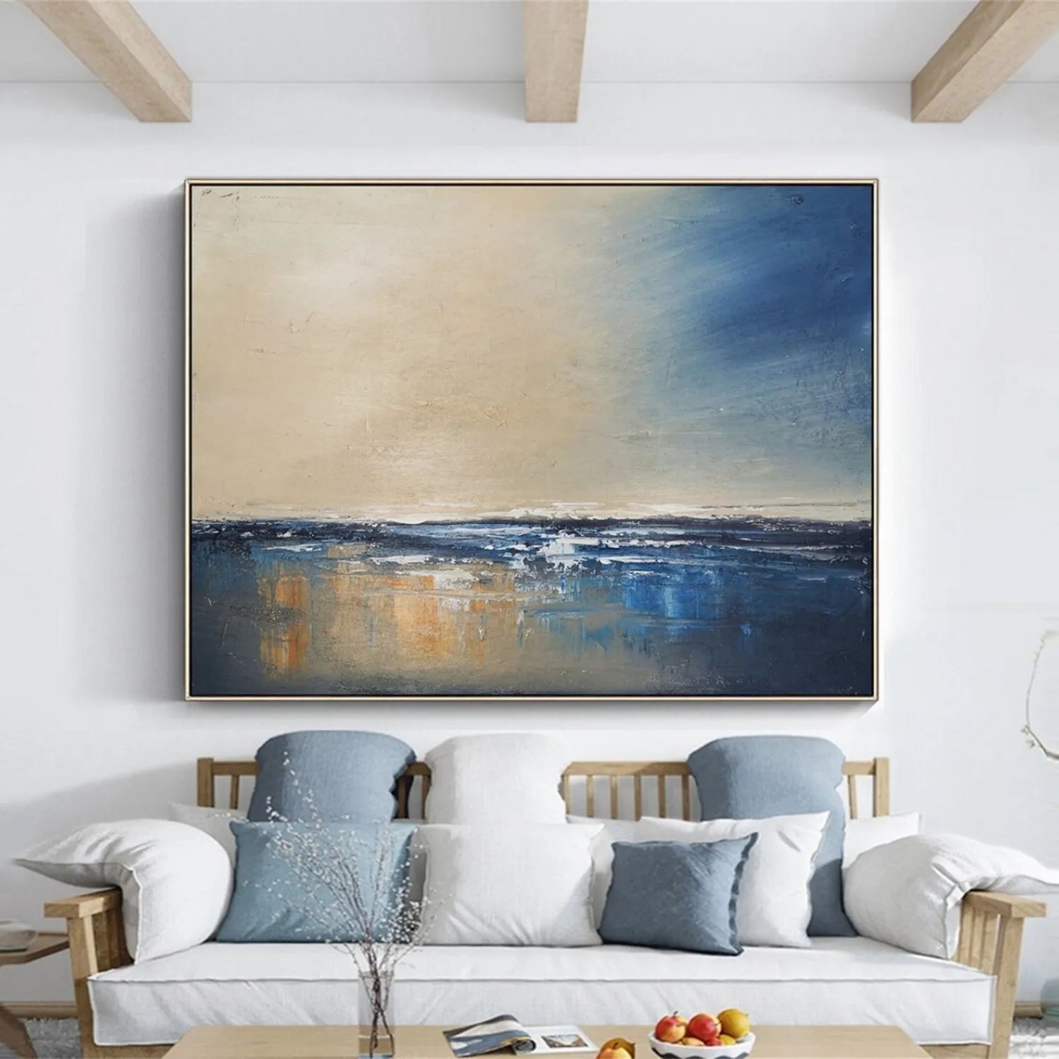 Original dark blue sea abstract art sea plane art oil painting large ...