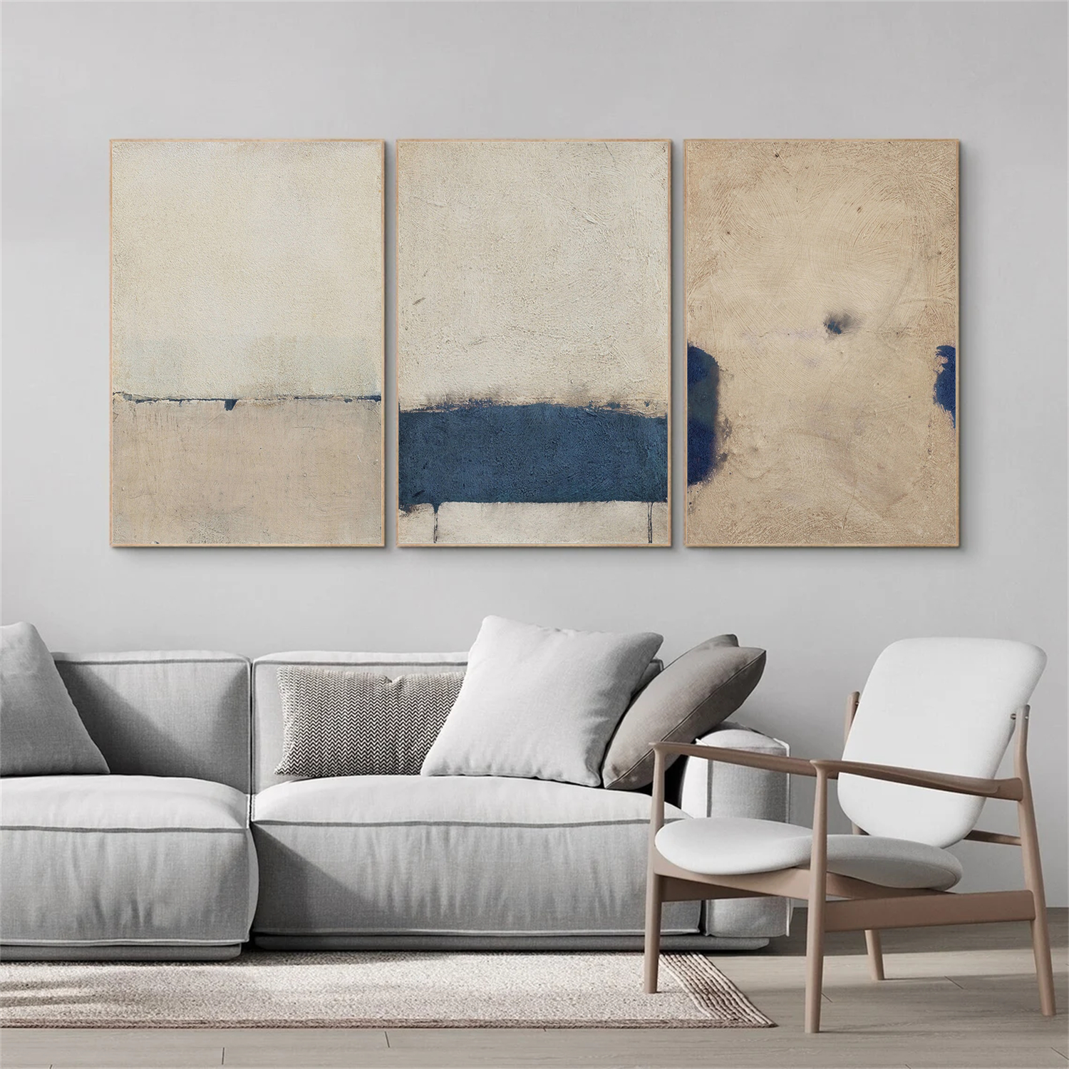 Beige & Blue Wabi Sabi Set of 3 Wall Art #WS325