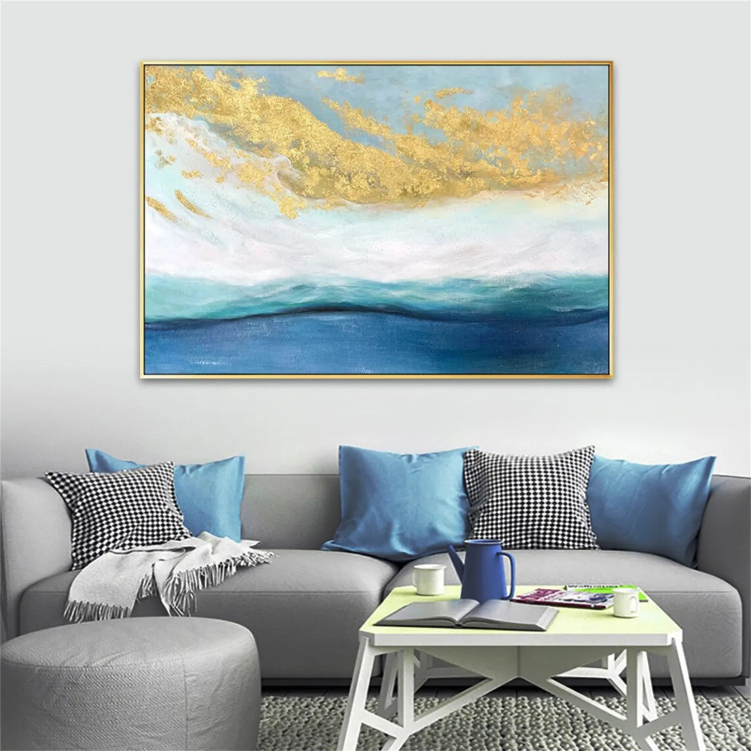 Original dark blue sea abstract art sea plane art oil painting large ...