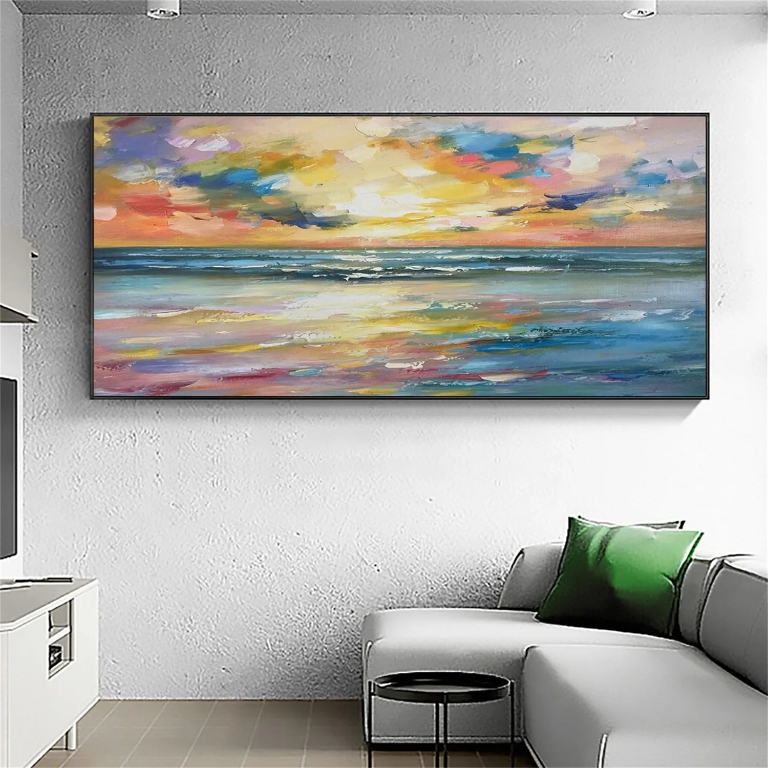 Original dark blue sea abstract art sea plane art oil painting large ...