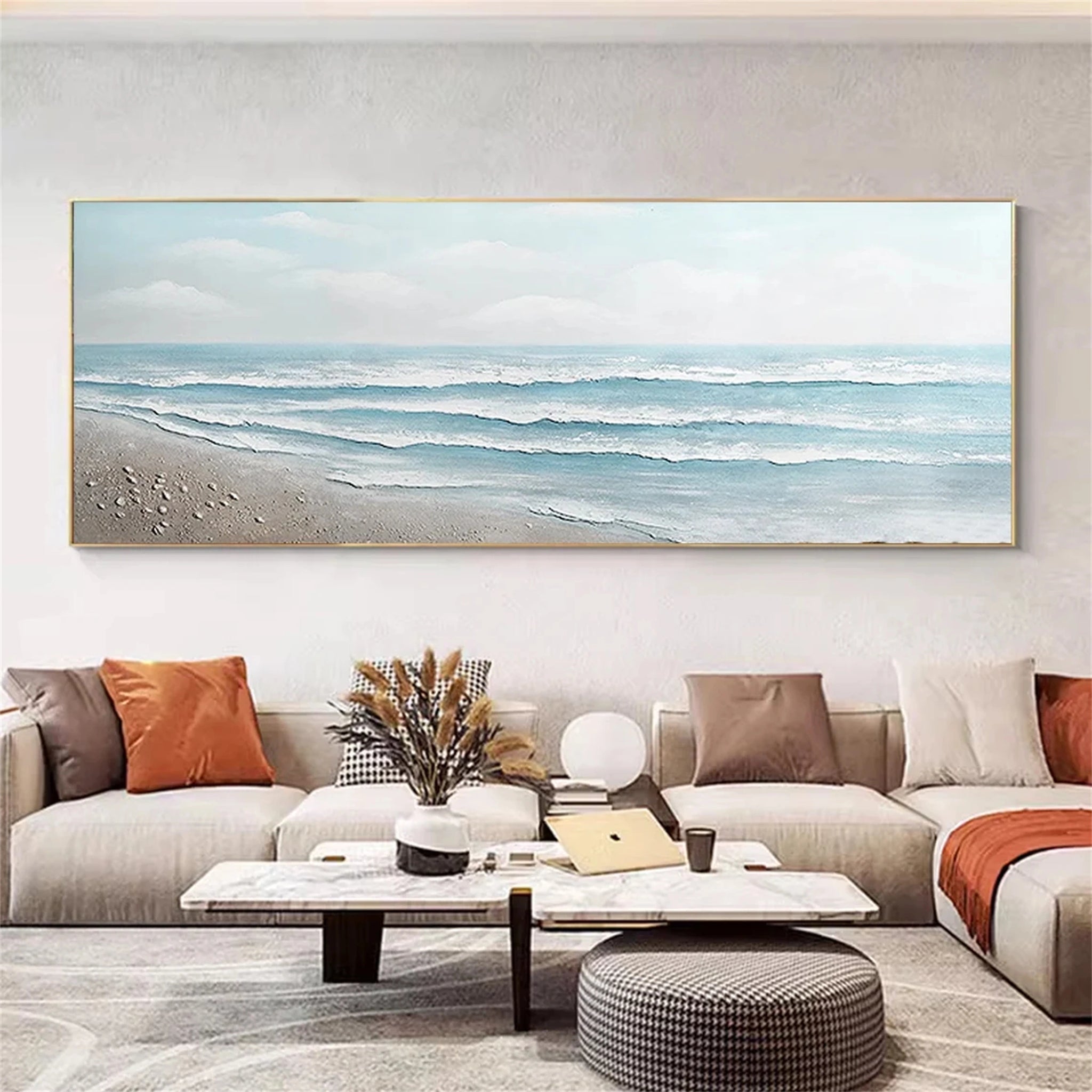 Original blue sea abstract art sea plane art oil painting large wall ...