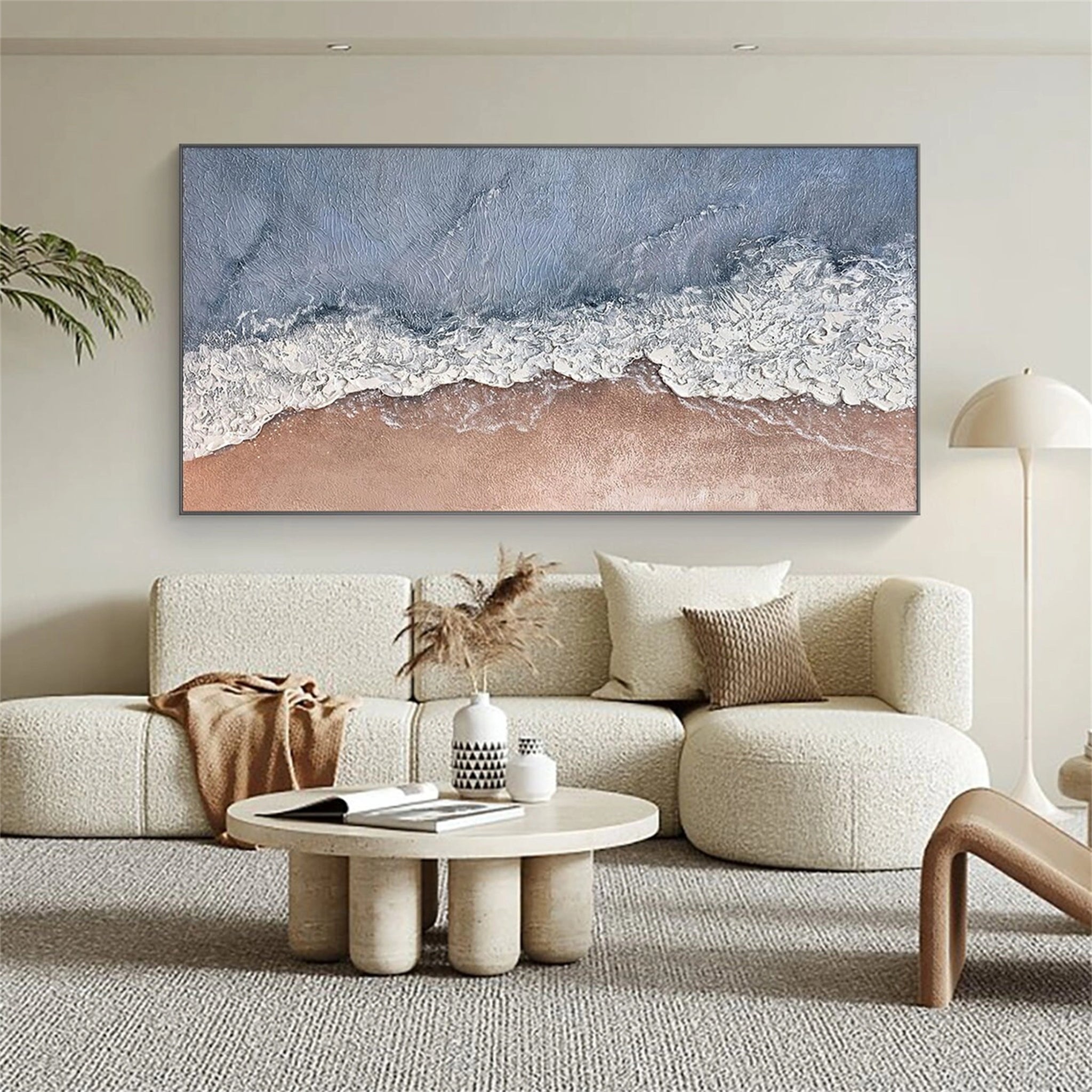 Original blue sea abstract art sea plane art oil painting large wall ...