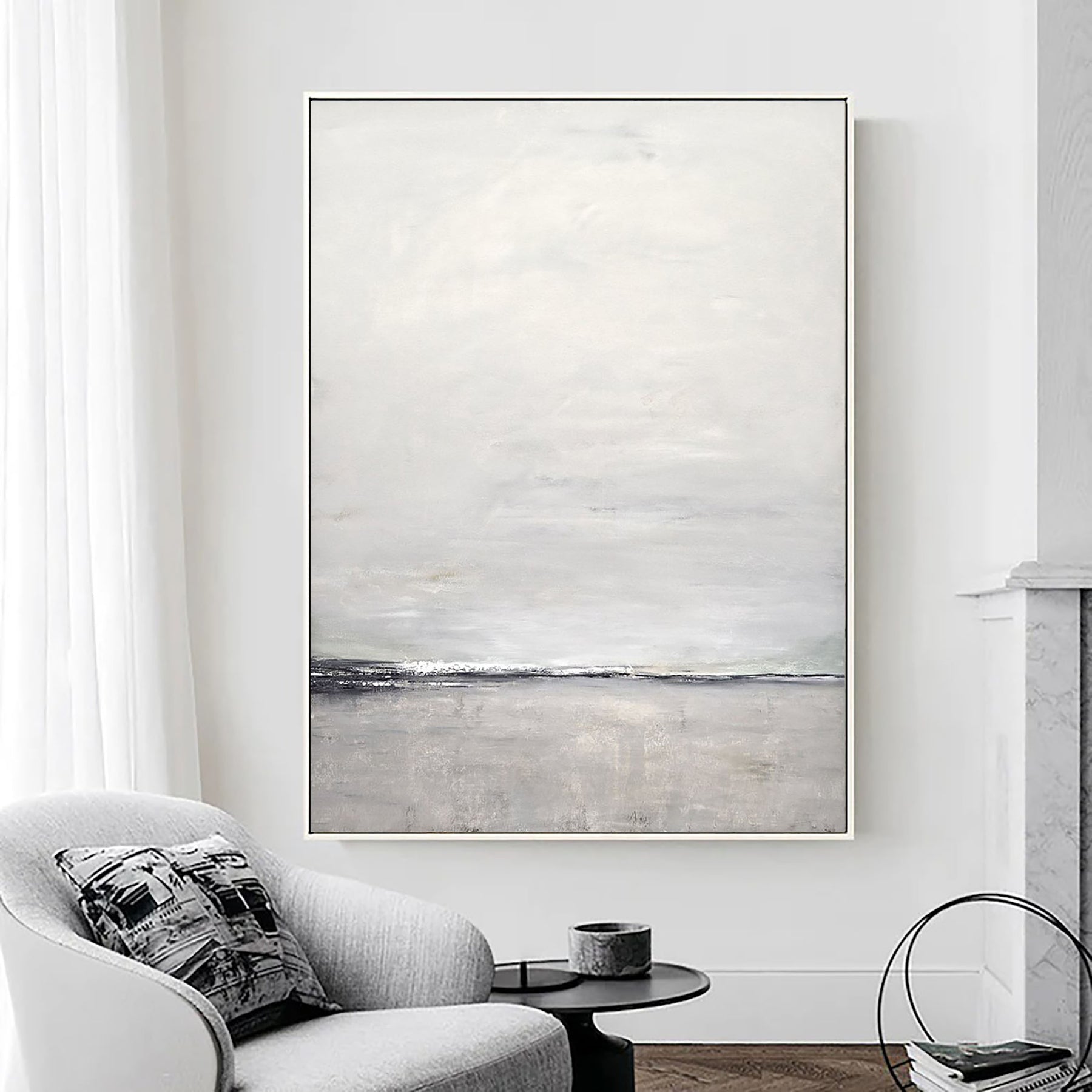 Large Sky and Sea Beach Scene Ocean Canvas Painting #OS030