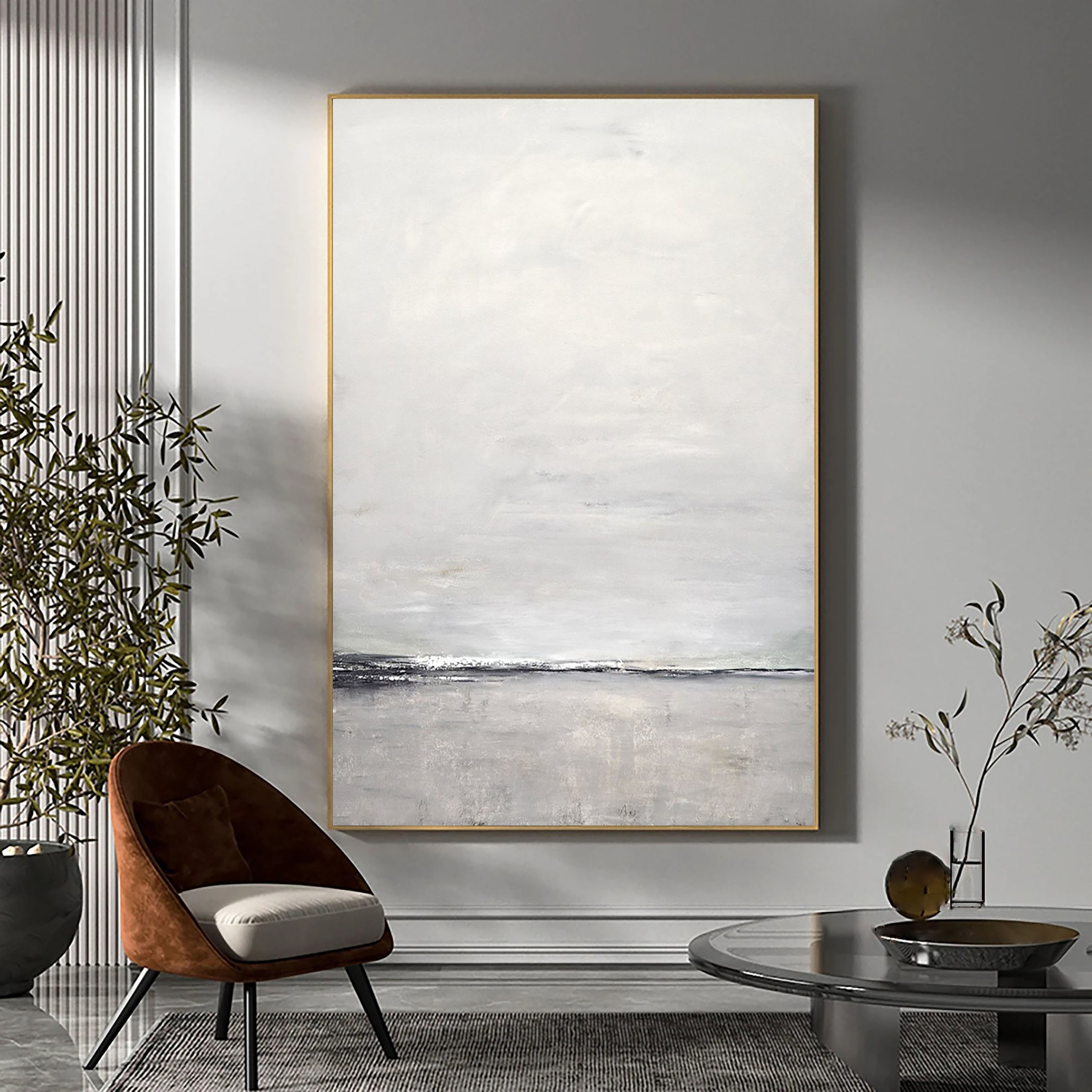 Large Sky and Sea Beach Scene Ocean Canvas Painting #OS030